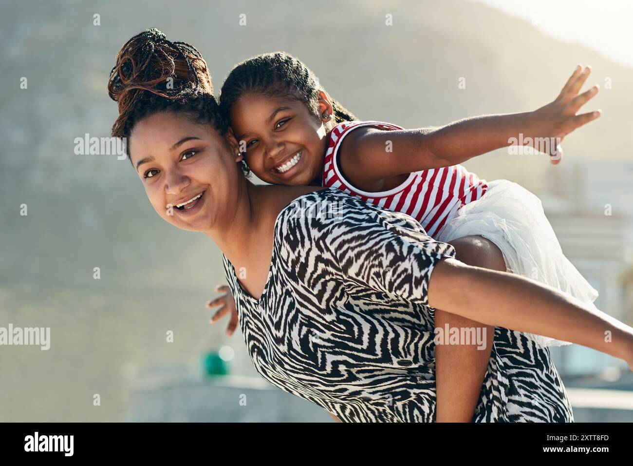Family, African mother and child airplane with freedom portrait for ...