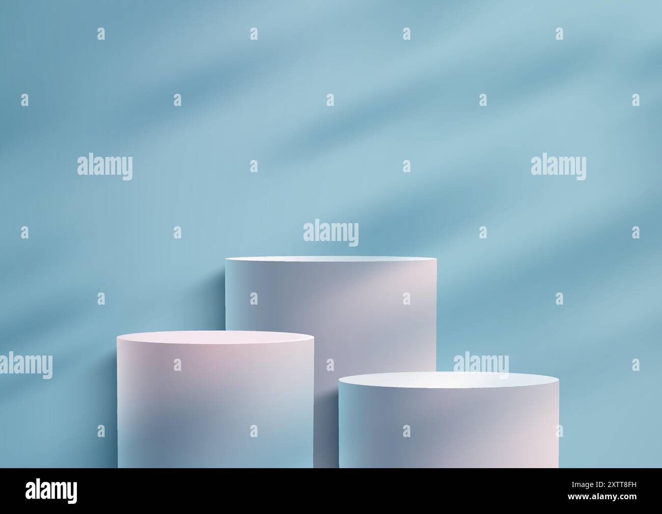 Modern 3D Three Cylindrical Podiums in Serene Blue and White Background ...