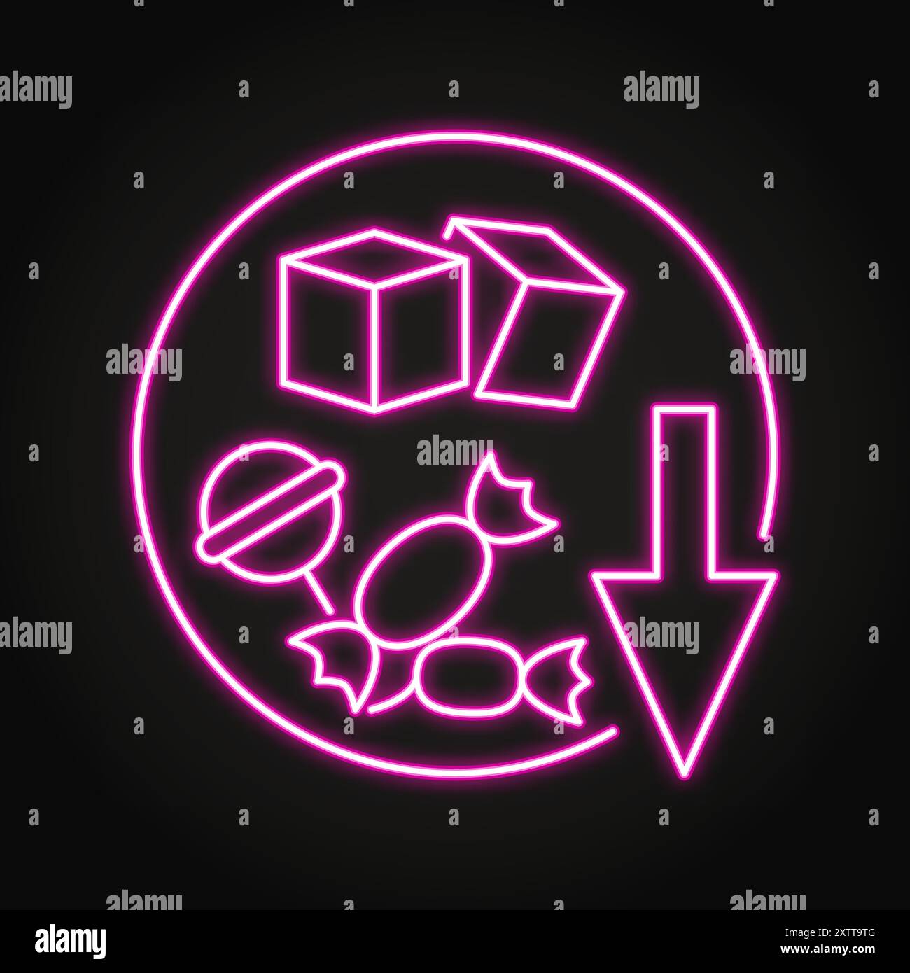 Reduce sugar neon line icon. Eat less sugar. Vector illustration Stock ...