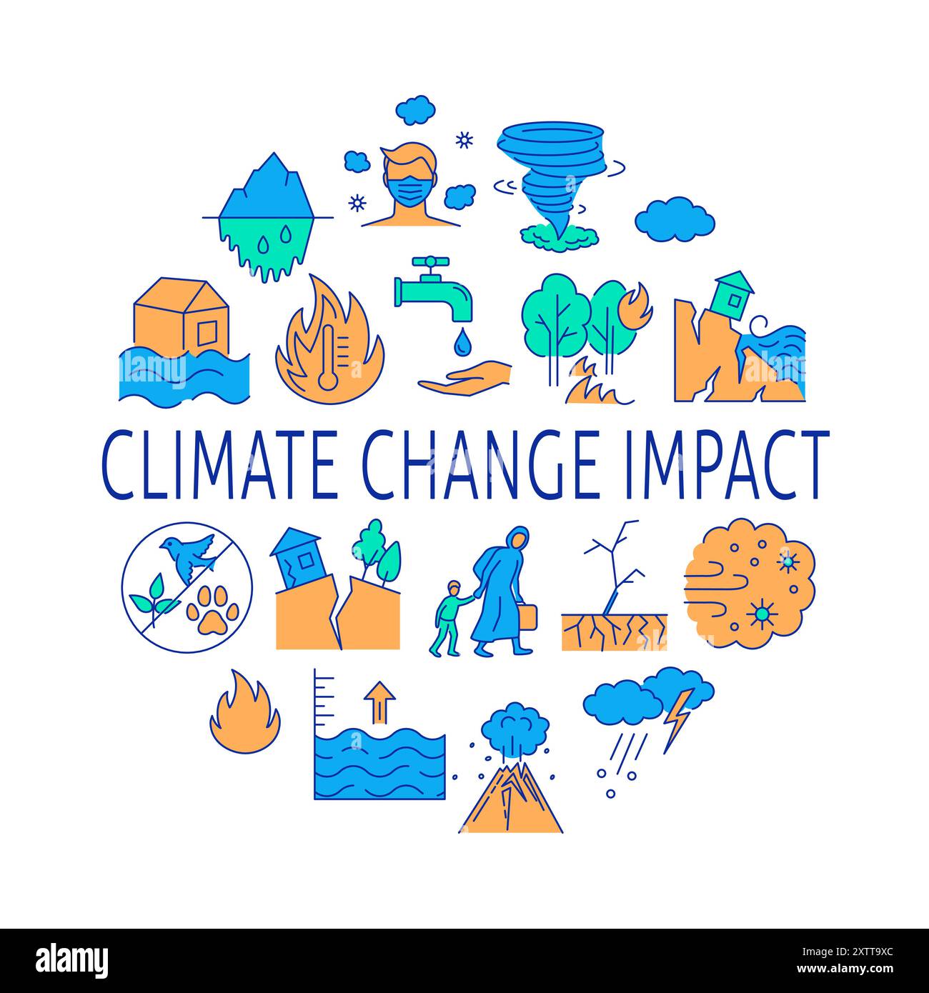 Climate change impact round concept banner. Vector illustration Stock ...