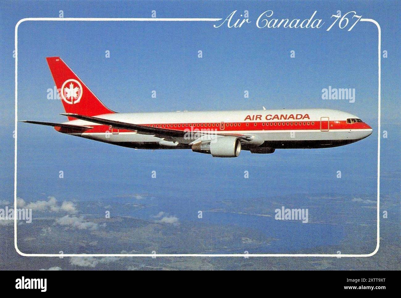 Vintage color postcard of an Air Canada Boeing 767 jet airliner in flight ca. 1982 Stock Photo ...