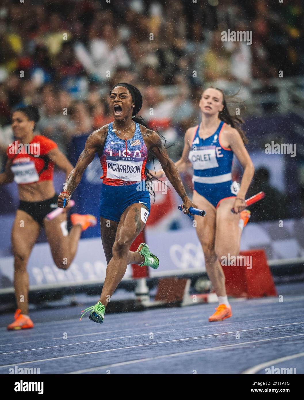 Sha'Carri Richardson participating in the 4x100 meters relay at the ...