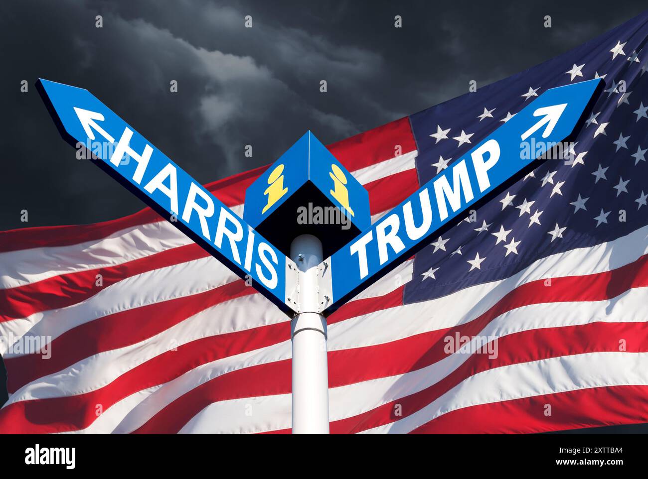 US presidential race. The names of Kamala Harris and Donald Trump on ...