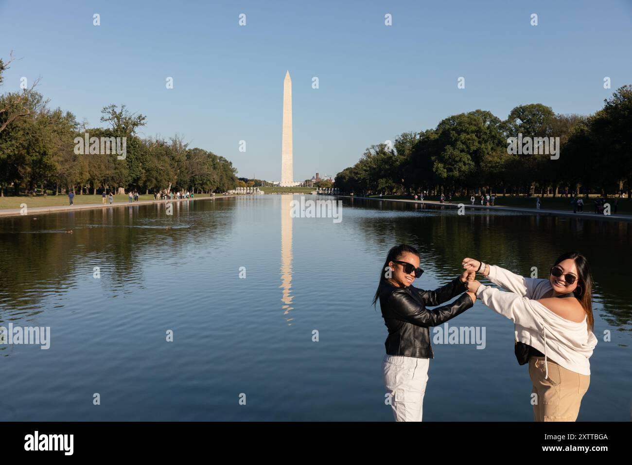 Washington DC, USA - Oct. 10, 2022: Two young women pose in front of a ...