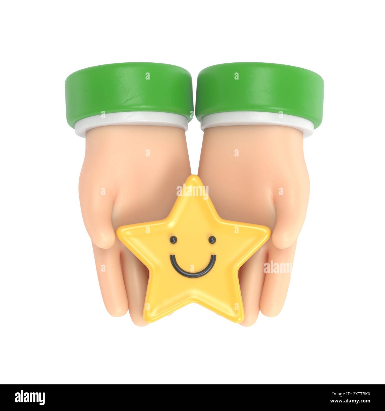 Hand holding yellow star happy smile face, good feedback rating ...