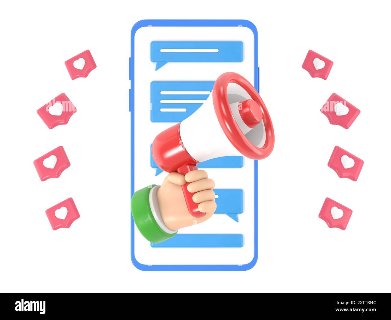 Post information alert from hand with megaphone or loudspeaker on a ...