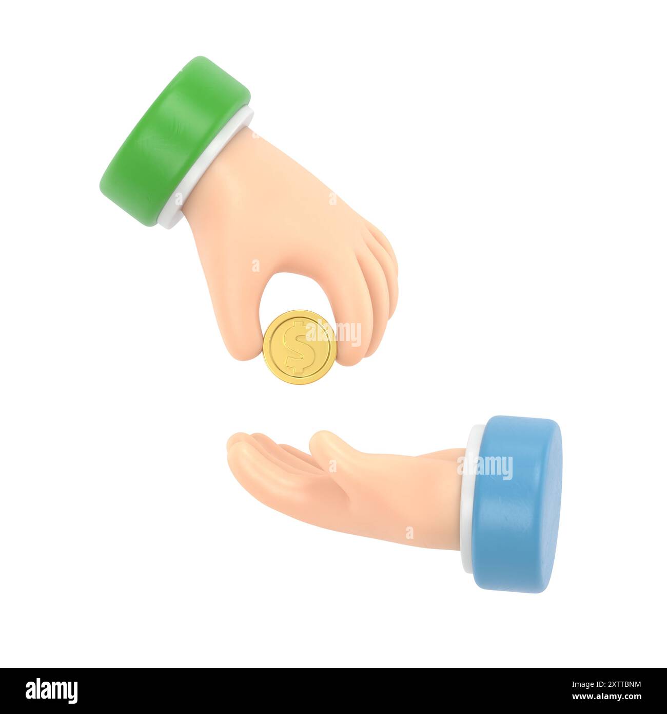 Cartoon Gesture Icon Mockup.3D illustration of giving coins. Colored 3D ...