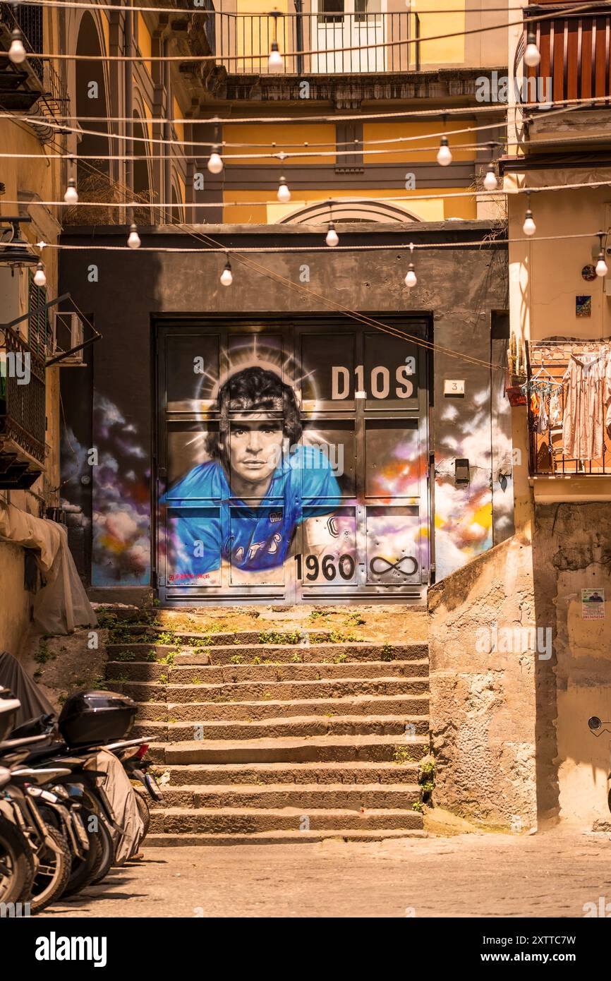 A vibrant street mural in Naples celebrates the legendary footballer ...