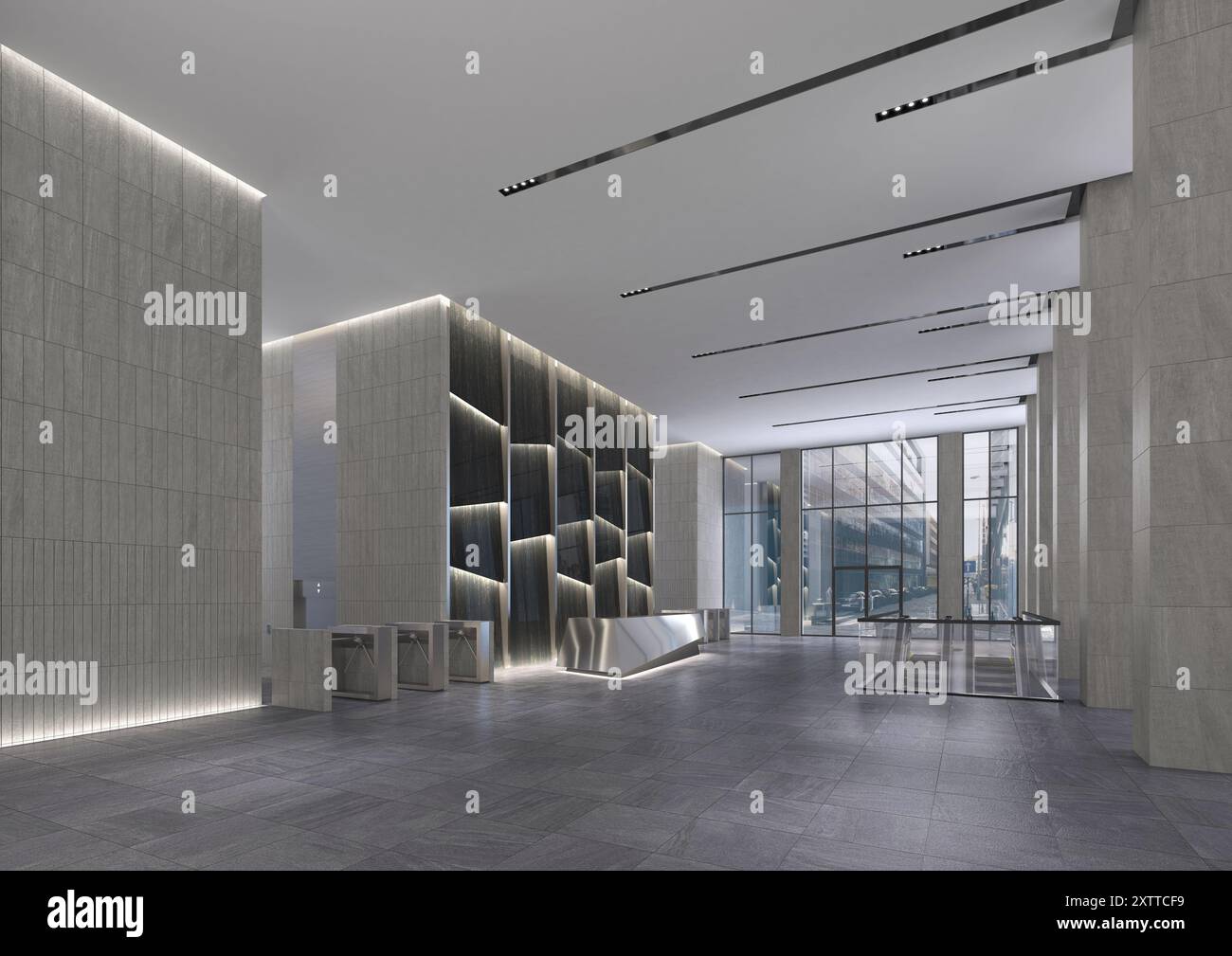 3D Rendering Office Complex Lobby with modern design ideas and ...