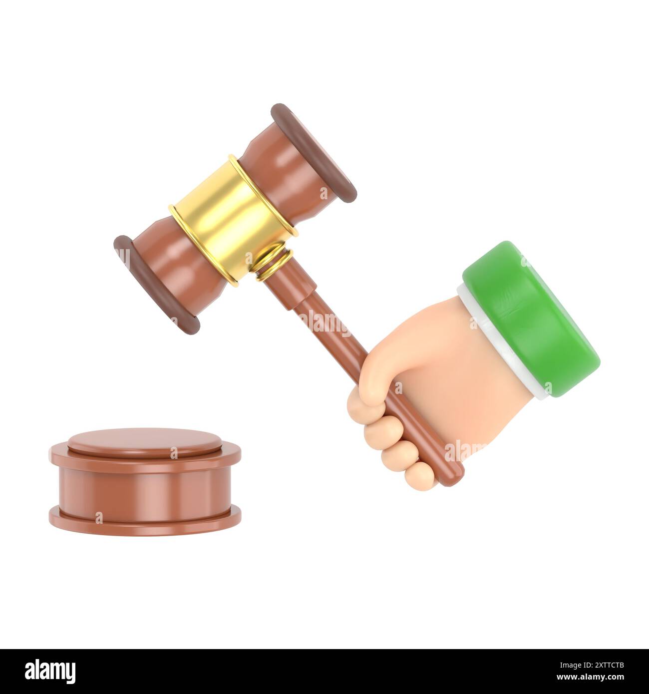 Cartoon Gesture Icon Mockup.Justice. Hand holding judges gavel. 3D illustration flat style ...