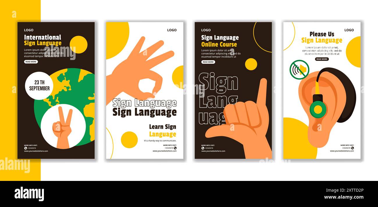 Day of Sign Languages Social Media Stories Flat Cartoon Hand Drawn ...