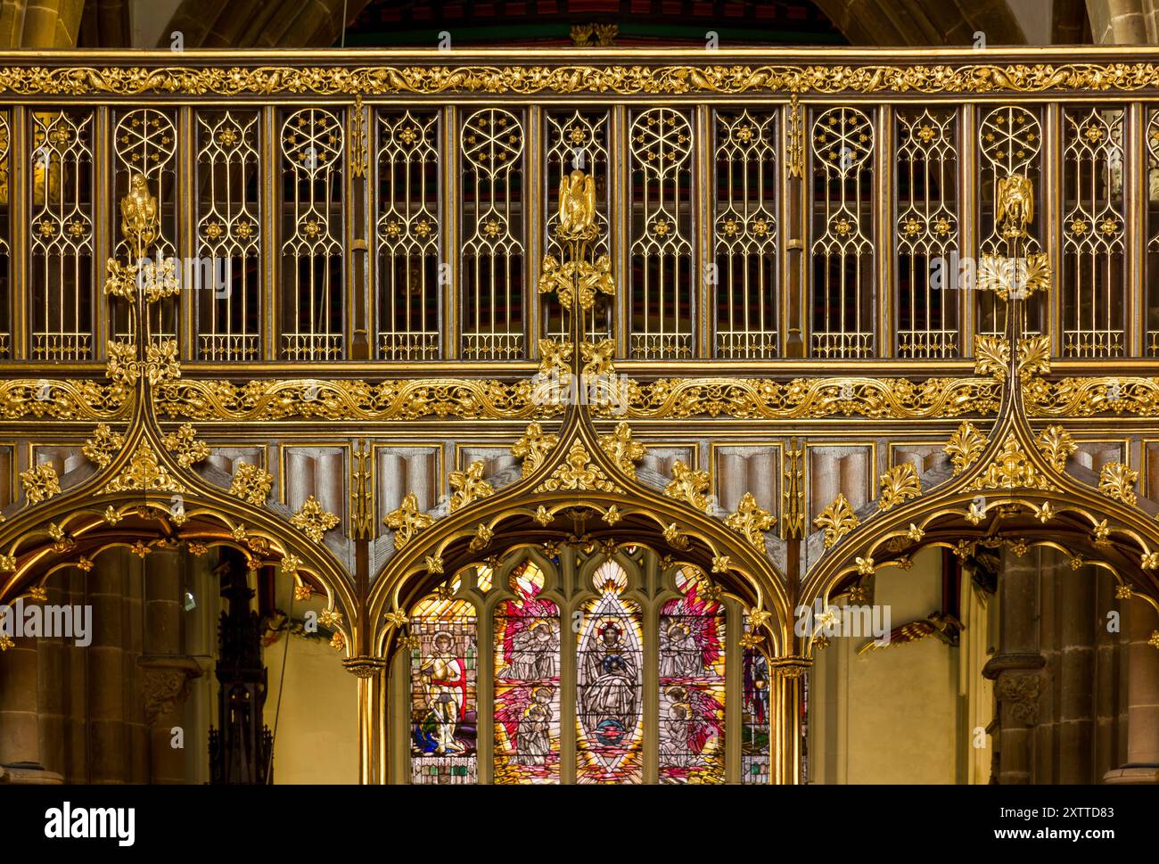 Ornate carved and gold gilded wooden chancel screen, Leicester ...