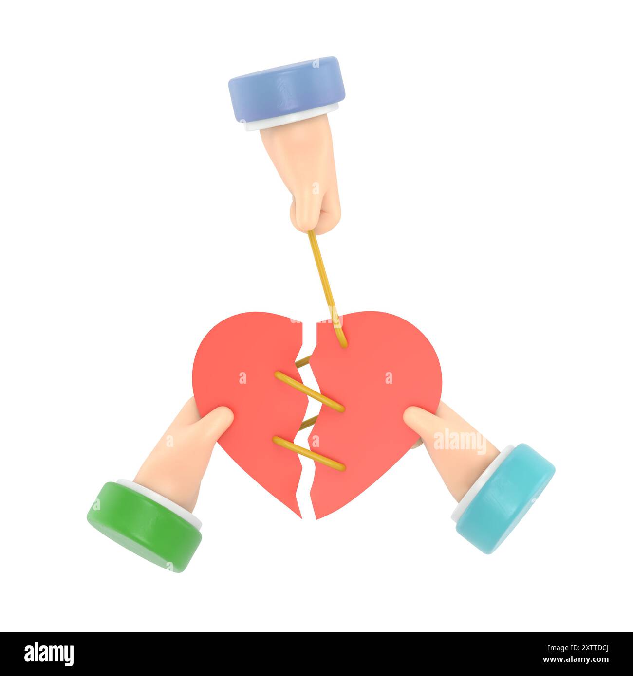 Reconciliation concept. Cupid couple reconciles, rope connecting a ...