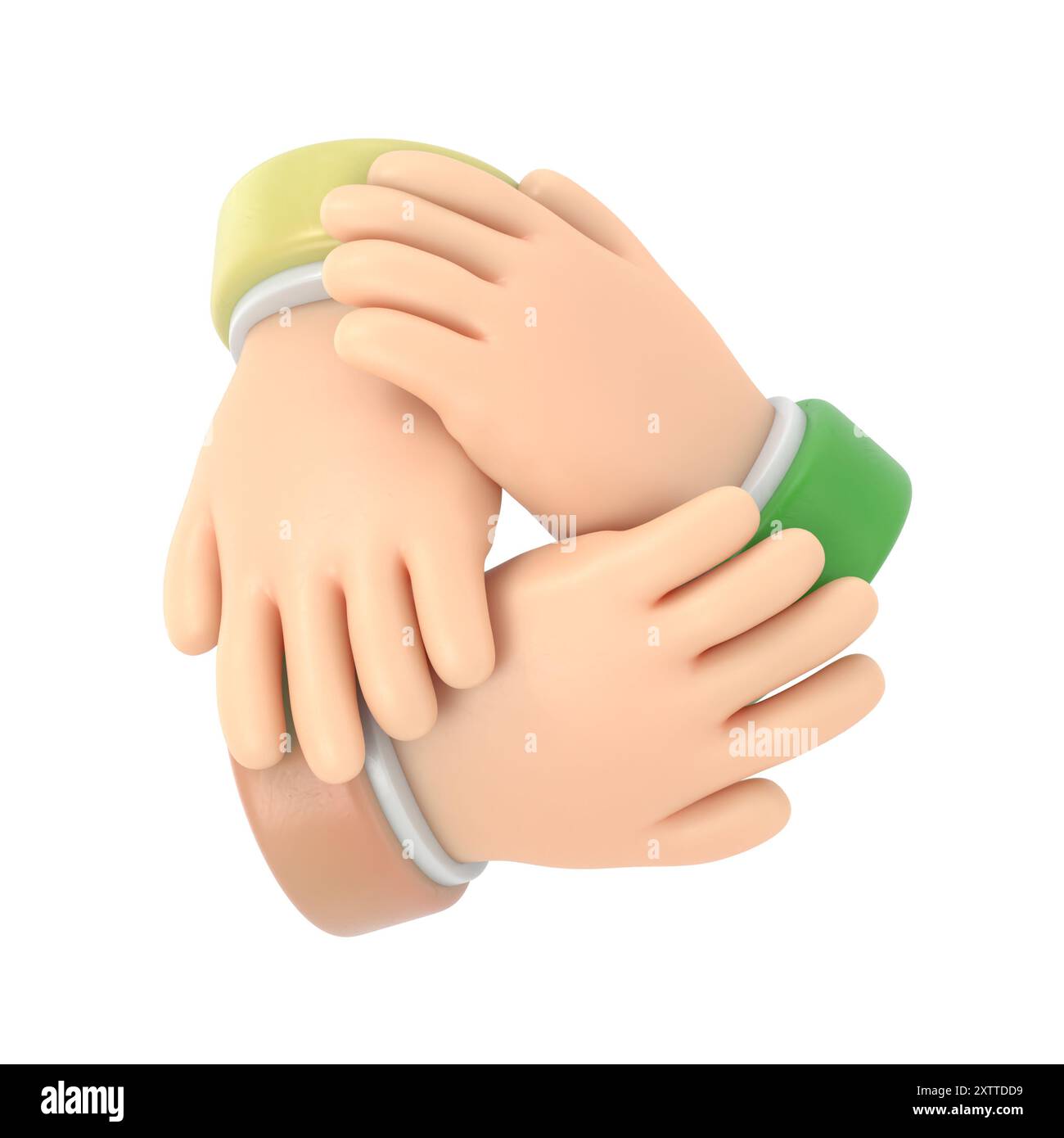 Cartoon Gesture Icon Mockup.Three human join hands together ...