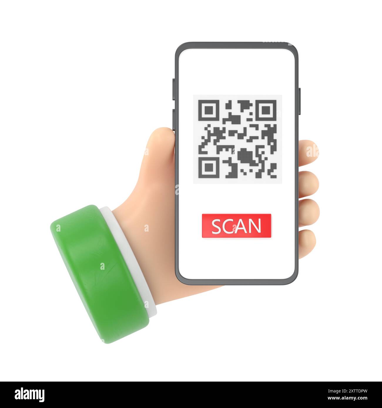 3d cartoon render female hand holds smartphone and use mobile app ...