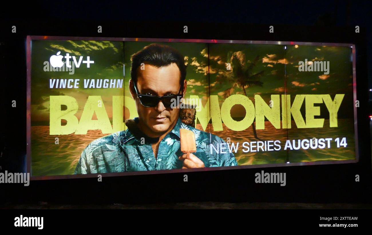 Los Angeles, California, USA 14th August 2024 Bad Monkey Billboard with Vince Vaughn on Sunset ...