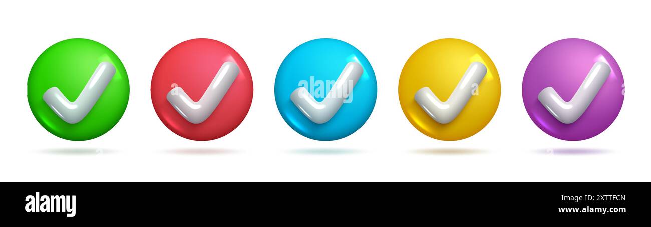 3d realistic check mark icons in different colours. Sets of check ...