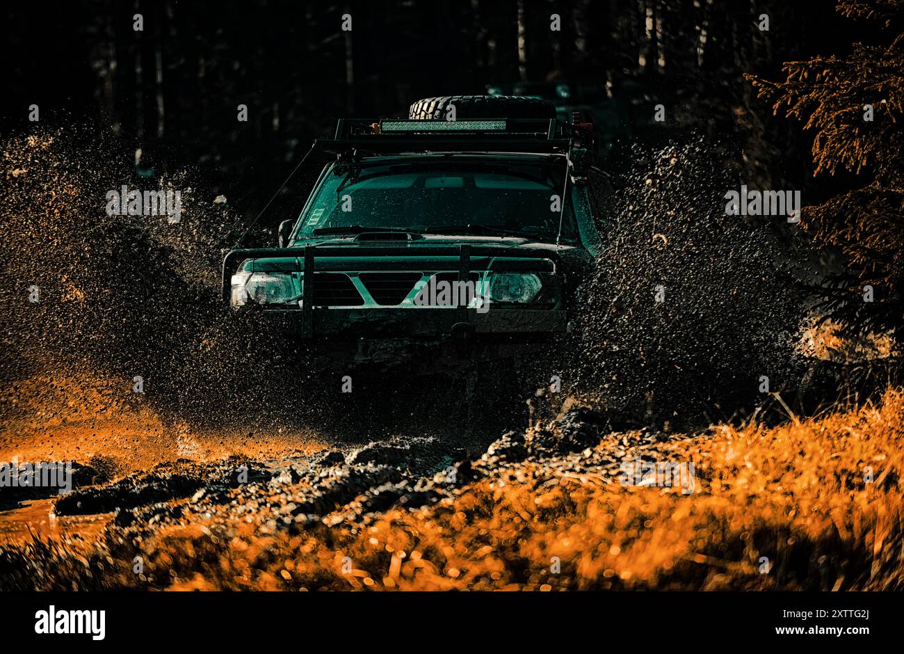 Off road sport truck between mountains landscape. Expedition offroader ...