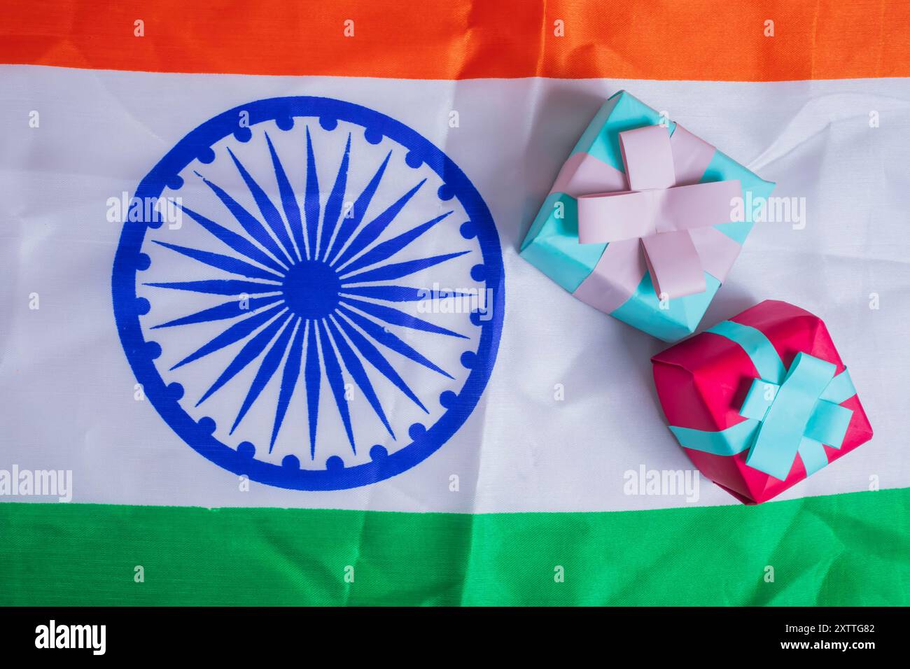 Celebrating happy Independence Day with gift boxes on top of Indian ...
