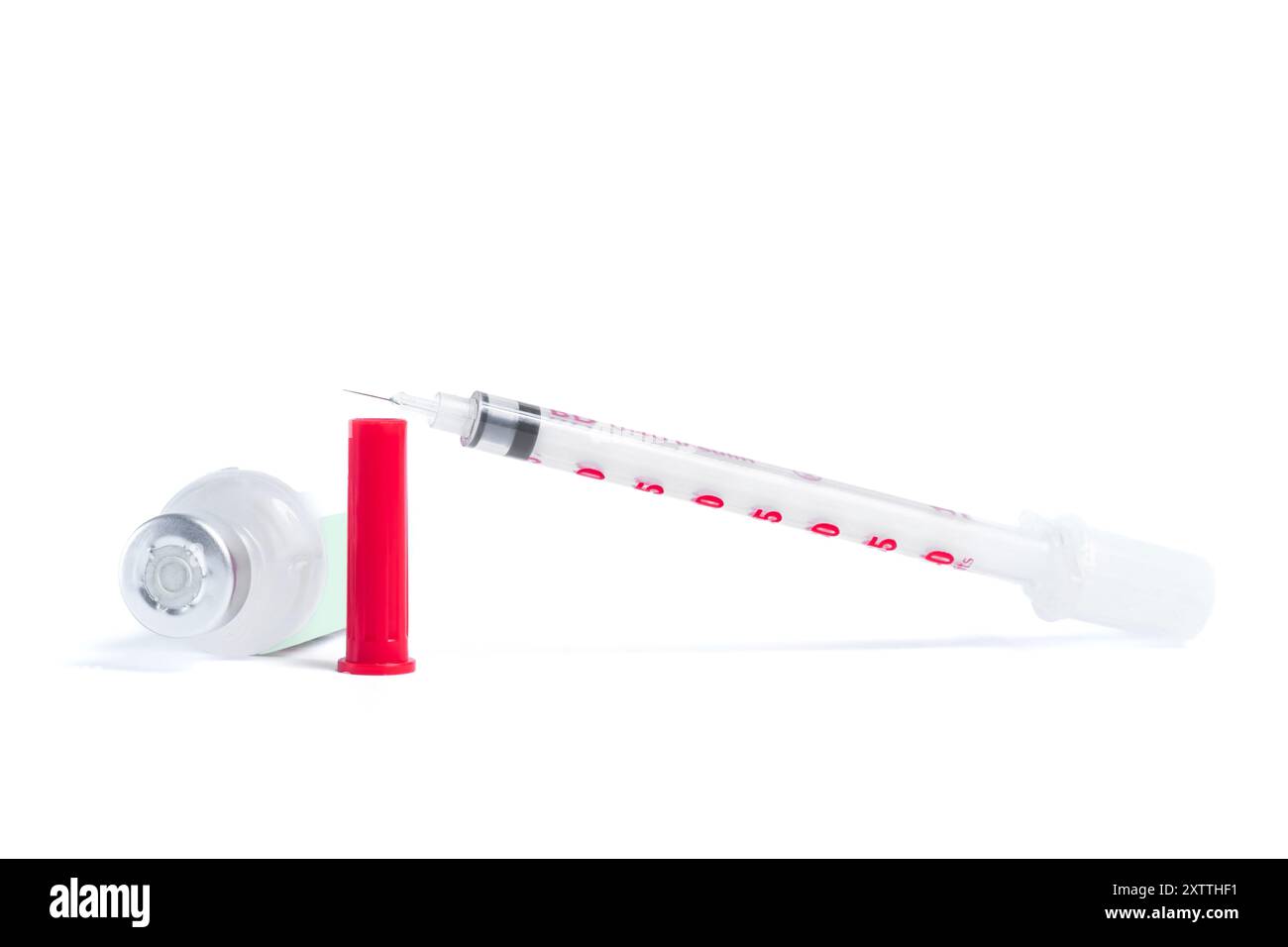 Medical syringe and vaccine vial isolated on a white background Stock ...