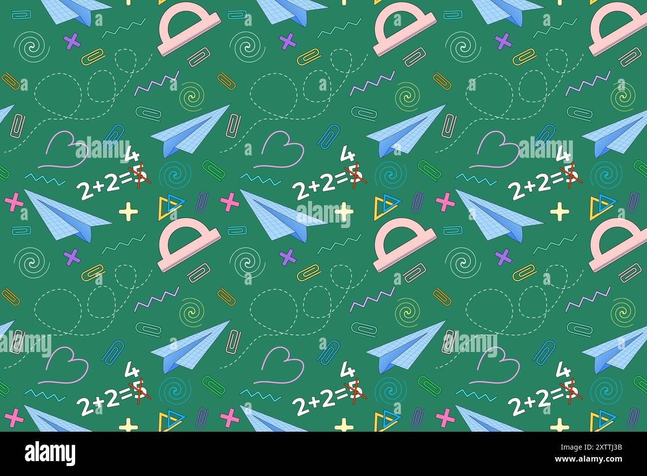 Seamless vector pattern featuring paper airplanes, rulers, and school ...