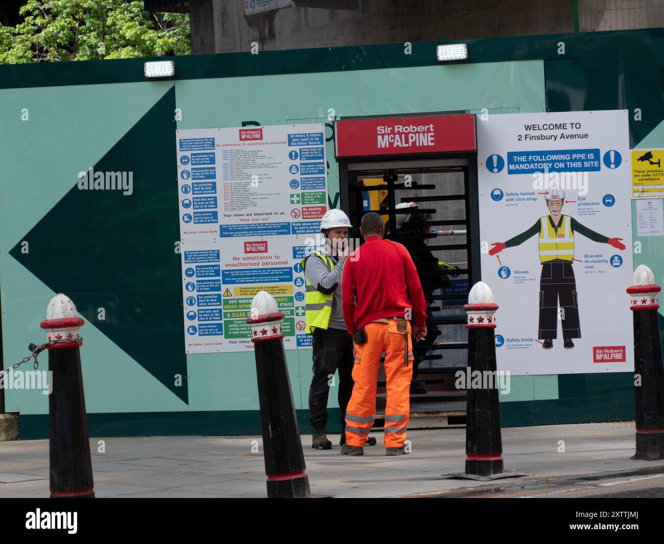 Building site, Worksite entrance and exit in Finsbury Avenue leading to ...