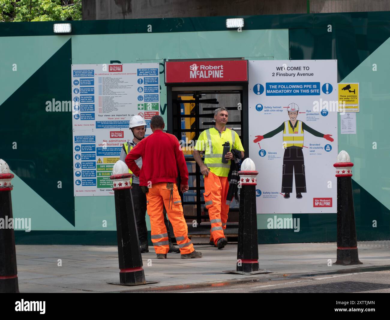 Building site, Worksite entrance and exit in Finsbury Avenue leading to ...