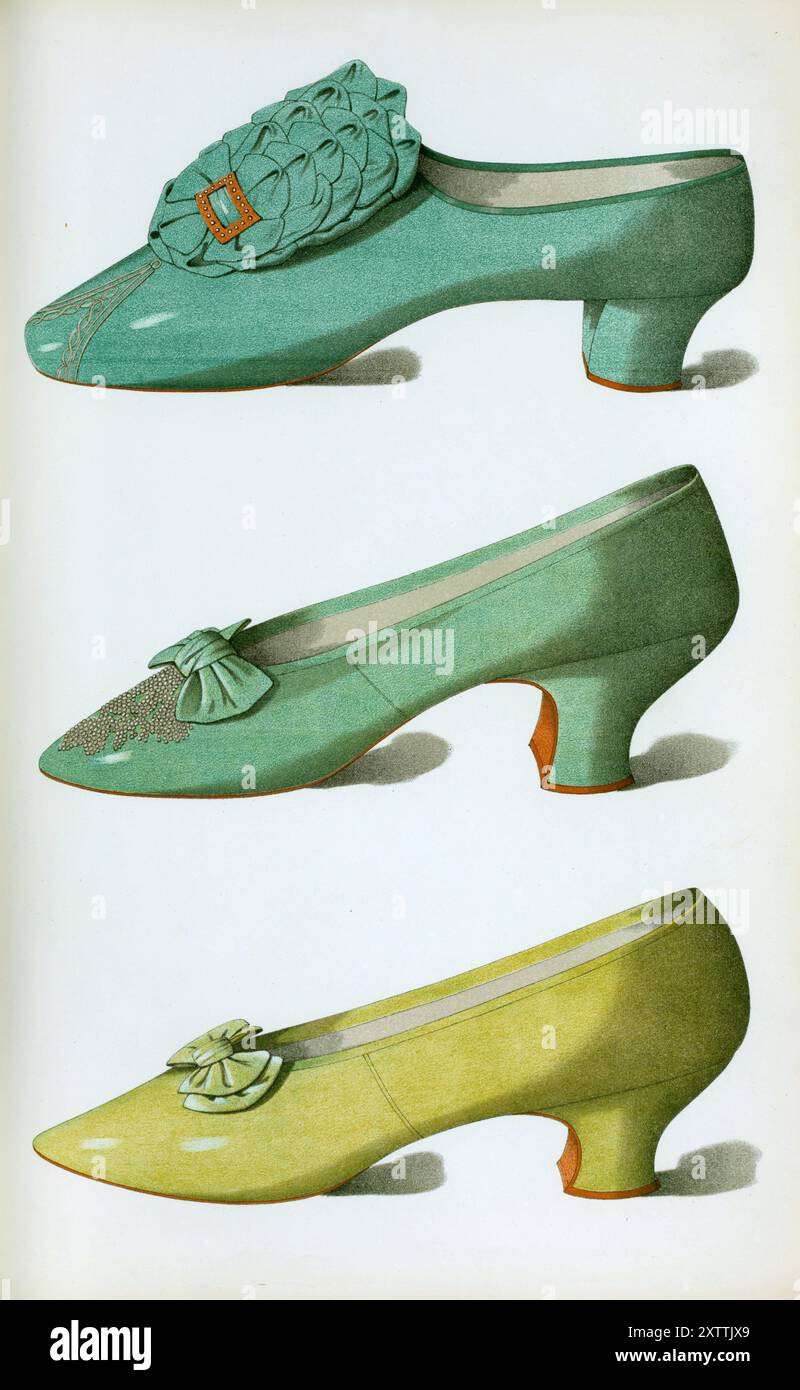 Schuhmode im Jahre 1900, Damenschuhe, Eau-de-nil-Satinschuh, getragen ...