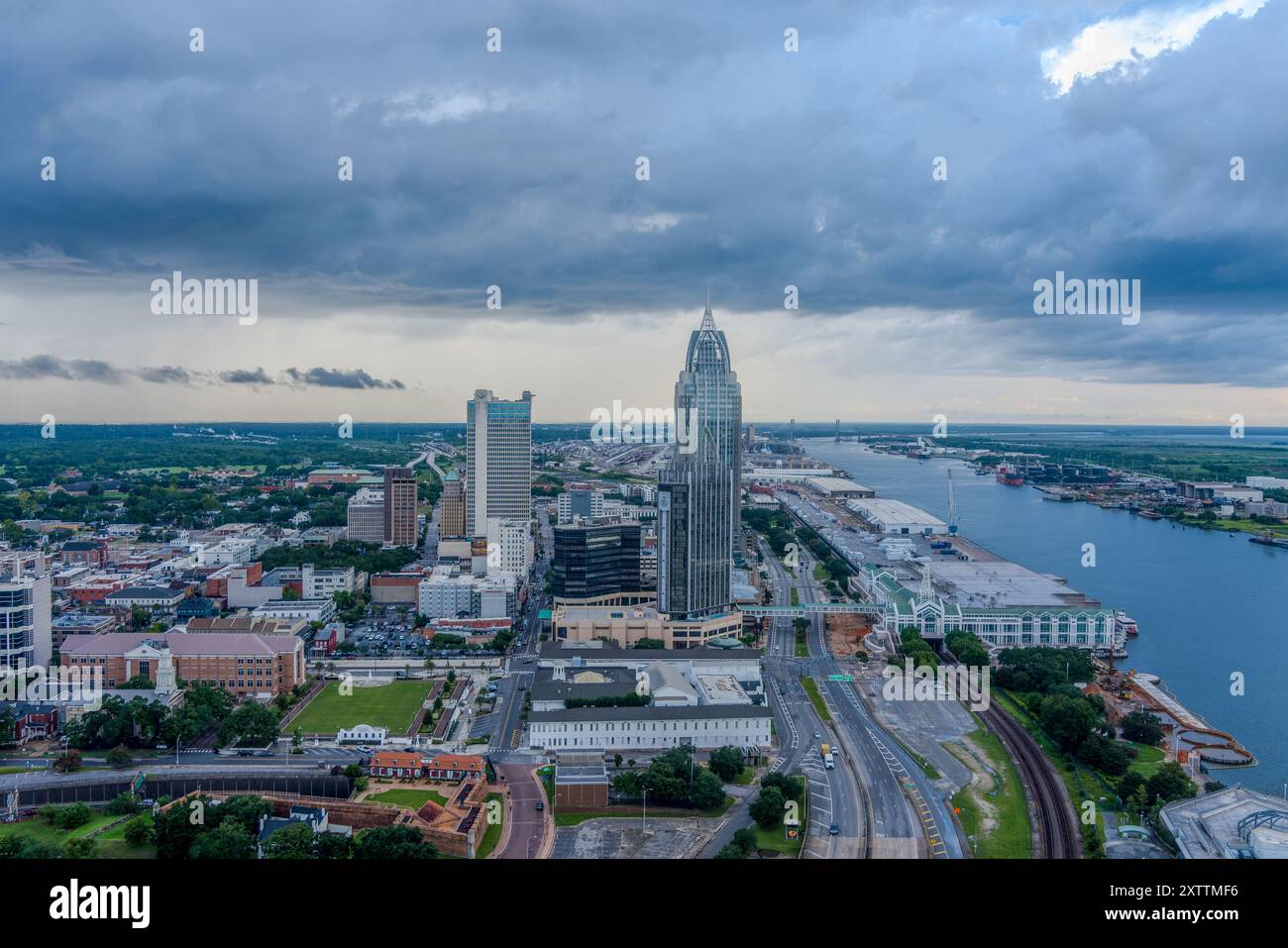 Downtown Mobile skyline at sunset in July Stock Photo - Alamy