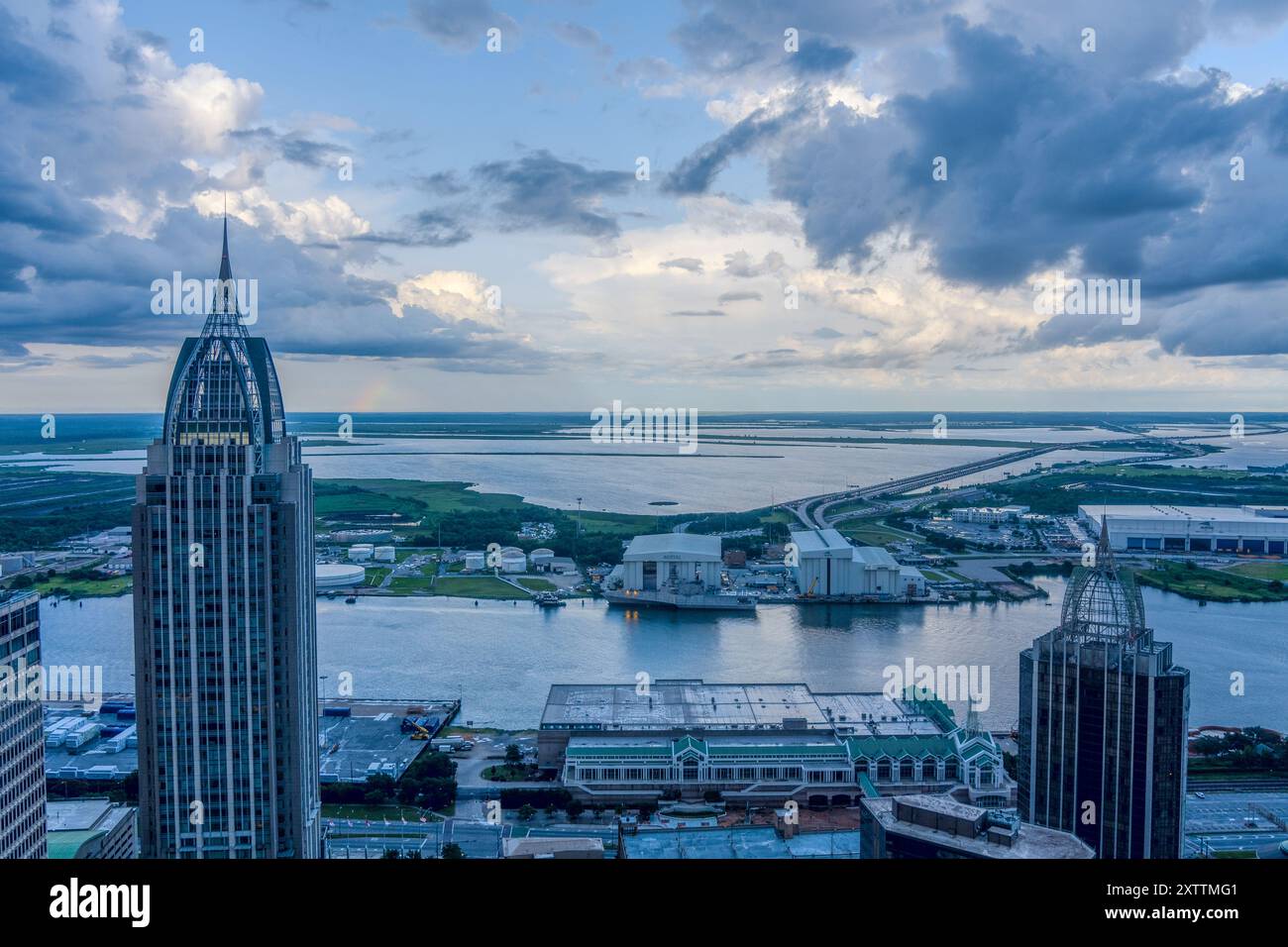 Downtown Mobile skyline at sunset in July Stock Photo - Alamy