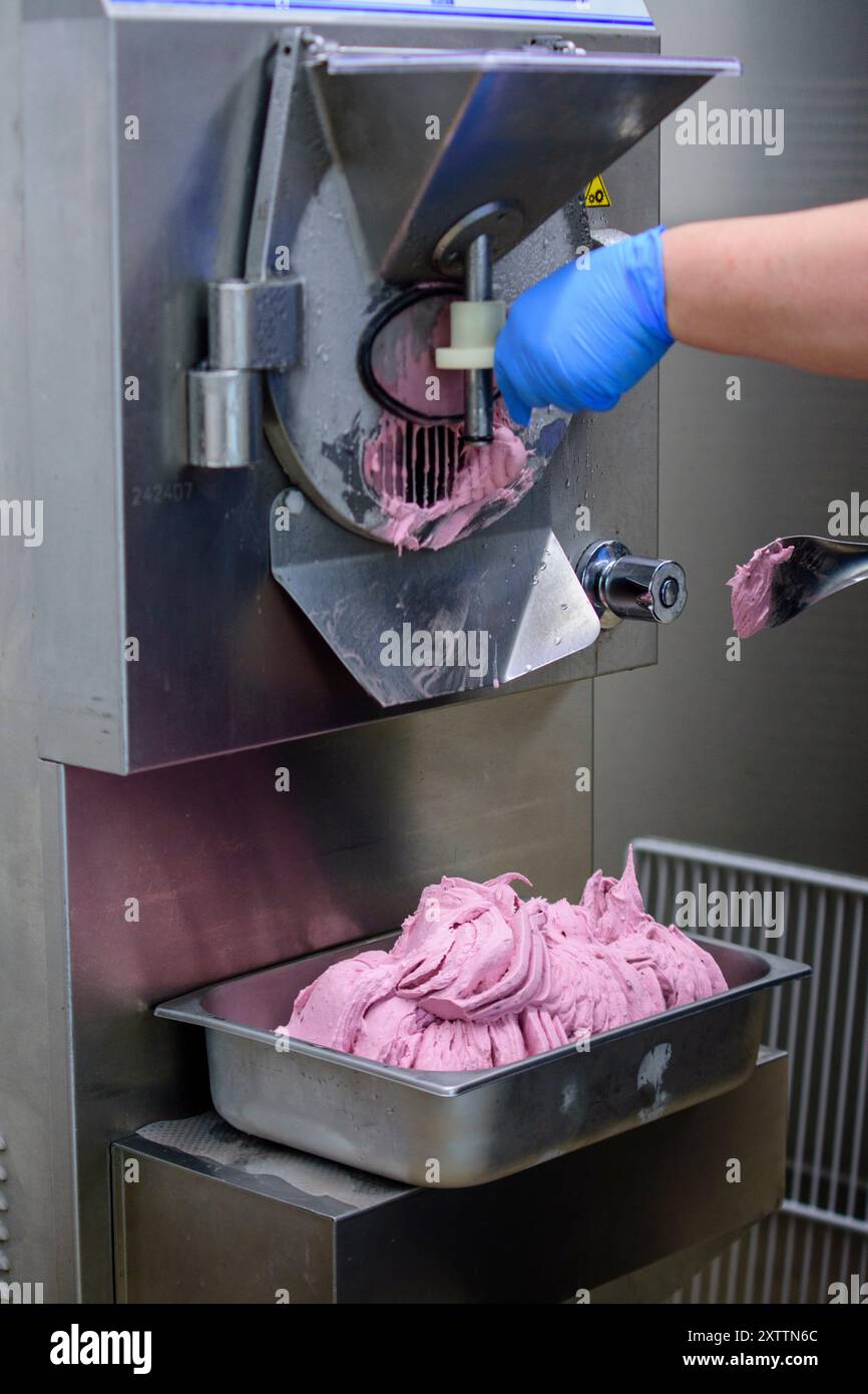 Pastry chef making ice cream using professional machine Stock Photo - Alamy