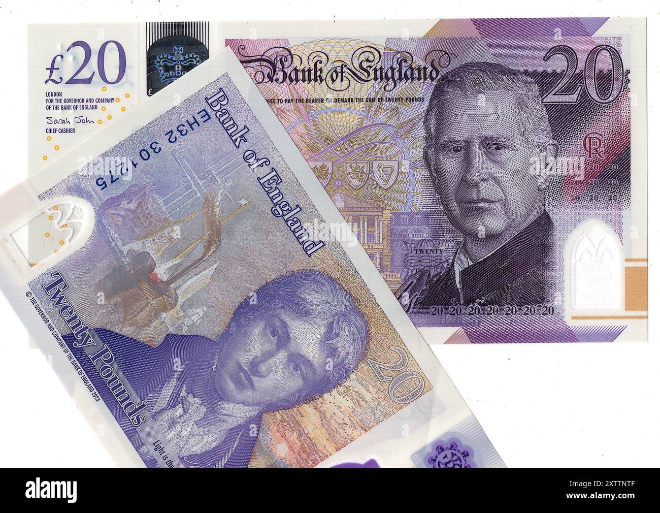 Modern King Charles III £20 banknotes from the United Kingdom on a ...