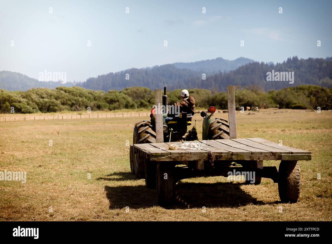 Young farm kid driving a tractor and hay wagon Stock Photo - Alamy
