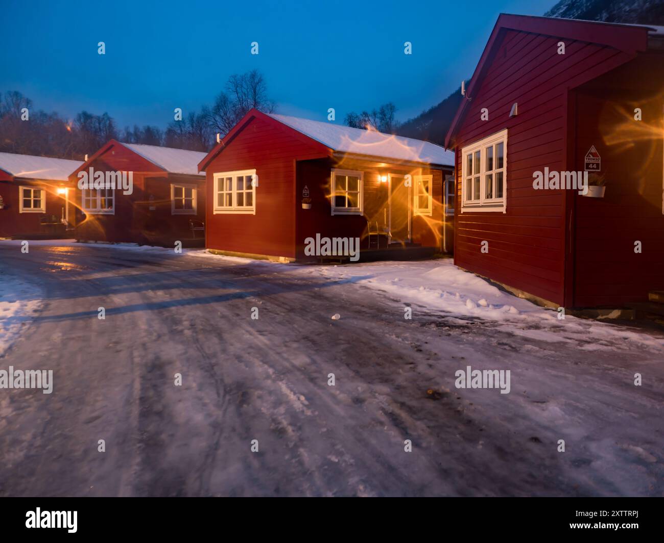Tromso. Norway - Jan, 2020: Wooden cabins in Northern Norway in winter ...