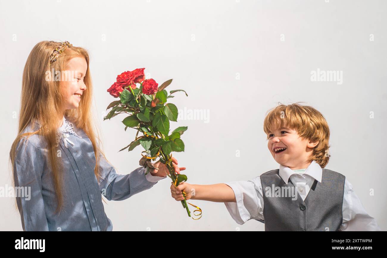 Little Boy with a rose for his teen girlfriend, romantic children ...