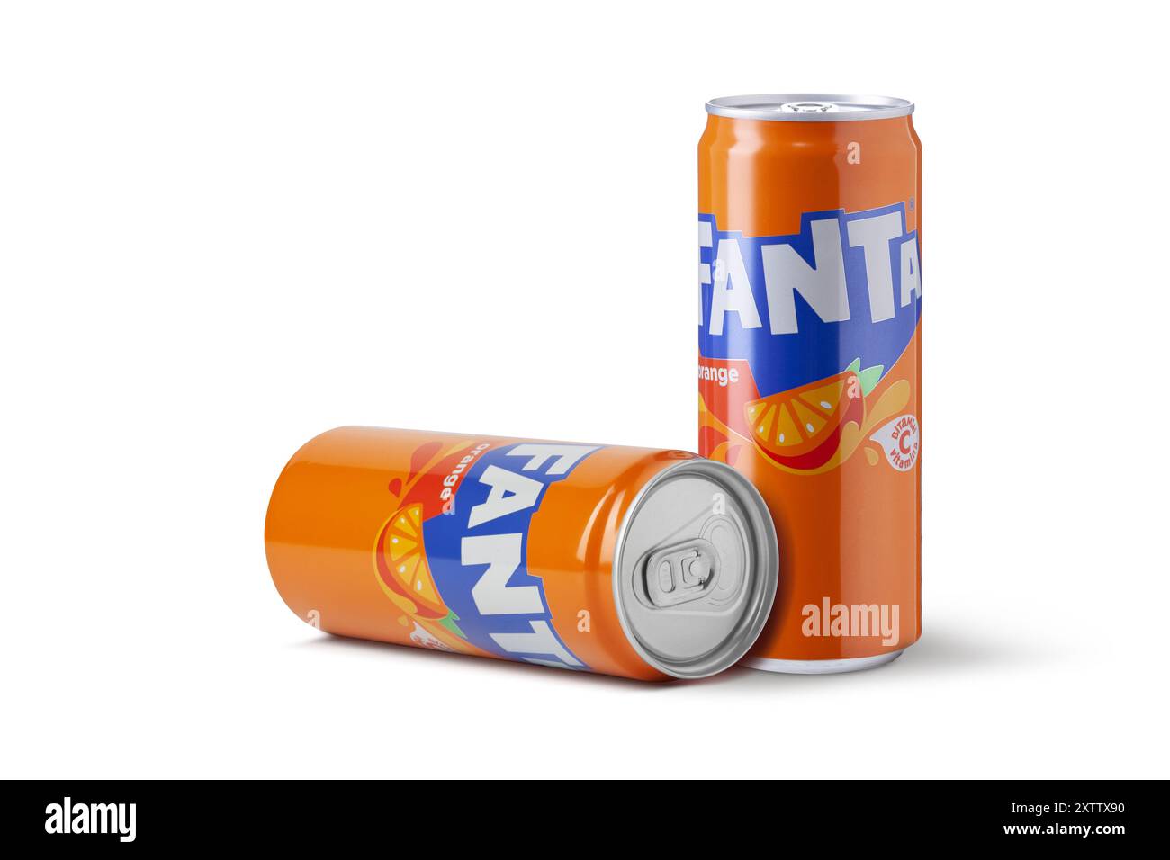 Moldova, Chisinau, August 13, 2024: Fanta can on white background ...