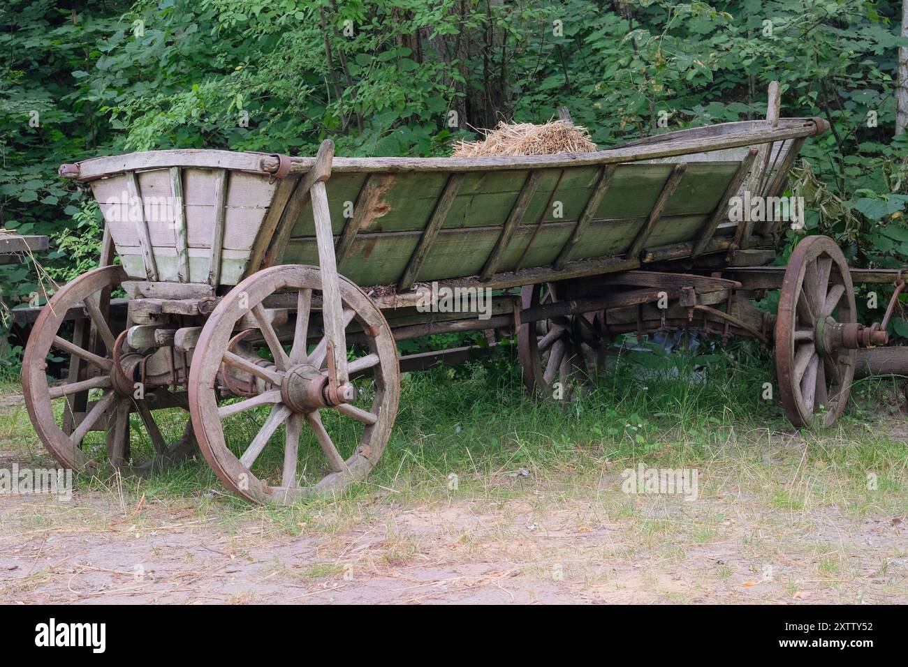 Traditional country cart in nature background. Vintage wooden transport ...