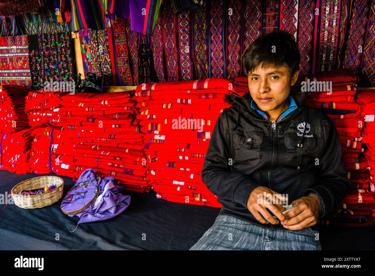 typical fabrics store - tailoring, municipal market, Santa María Nebaj ...