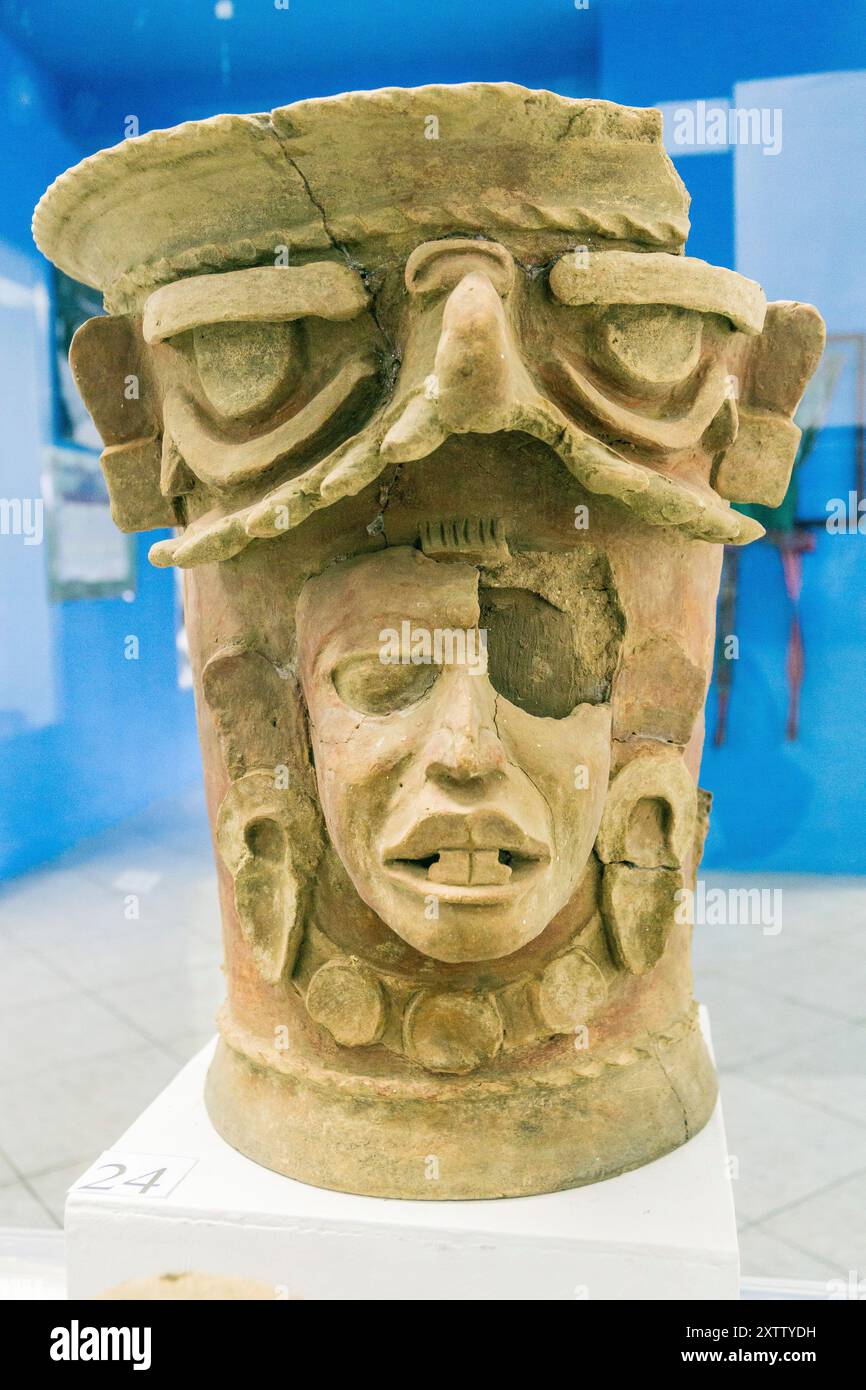 Urn with anthropomorphic effigy, red-coffee bicrome, late classic ...