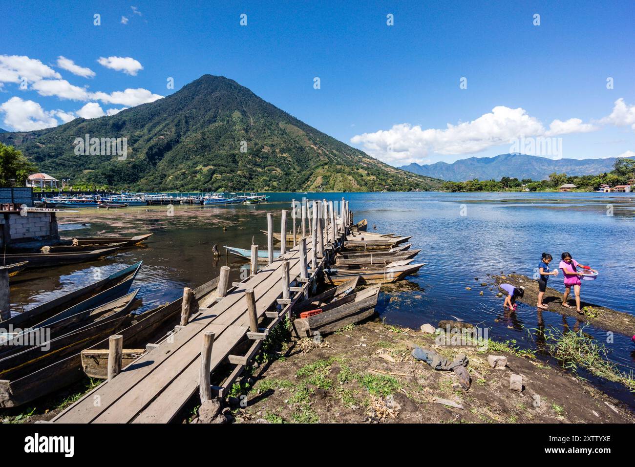 Pier facing the volcano San Pedro, southwest of the caldera of Lake ...