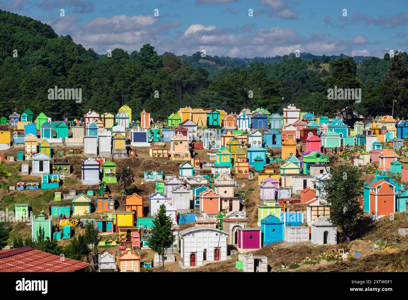 Freshly painted colorful graves, Day of the Dead celebration at the ...