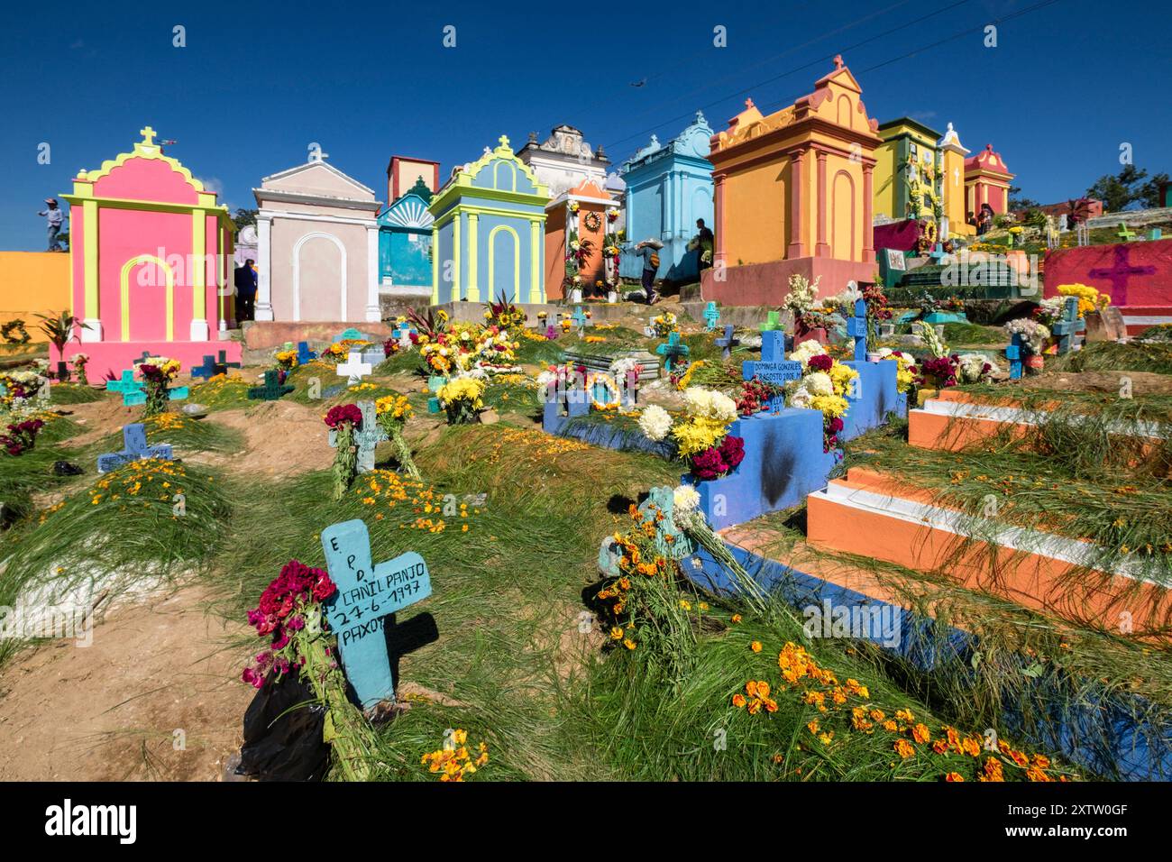 Freshly painted colorful graves, Day of the Dead celebration at the ...