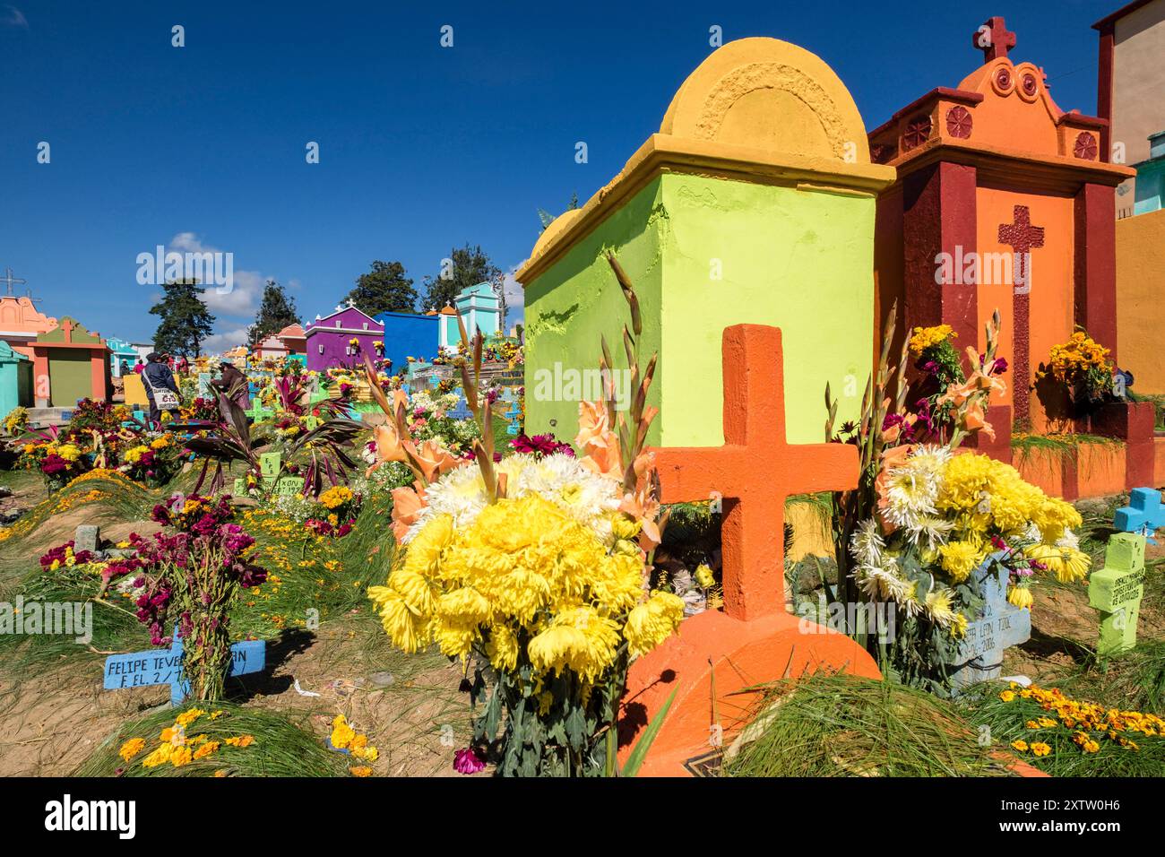 Freshly painted colorful graves, Day of the Dead celebration at the ...