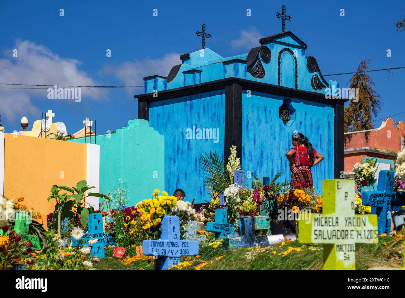 Freshly painted colorful graves, Day of the Dead celebration at the ...