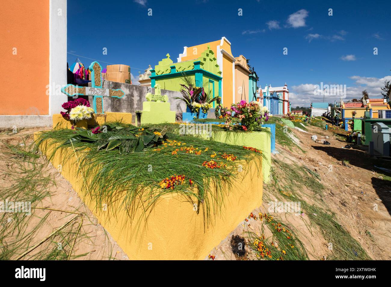 Freshly painted colorful graves, Day of the Dead celebration at the ...