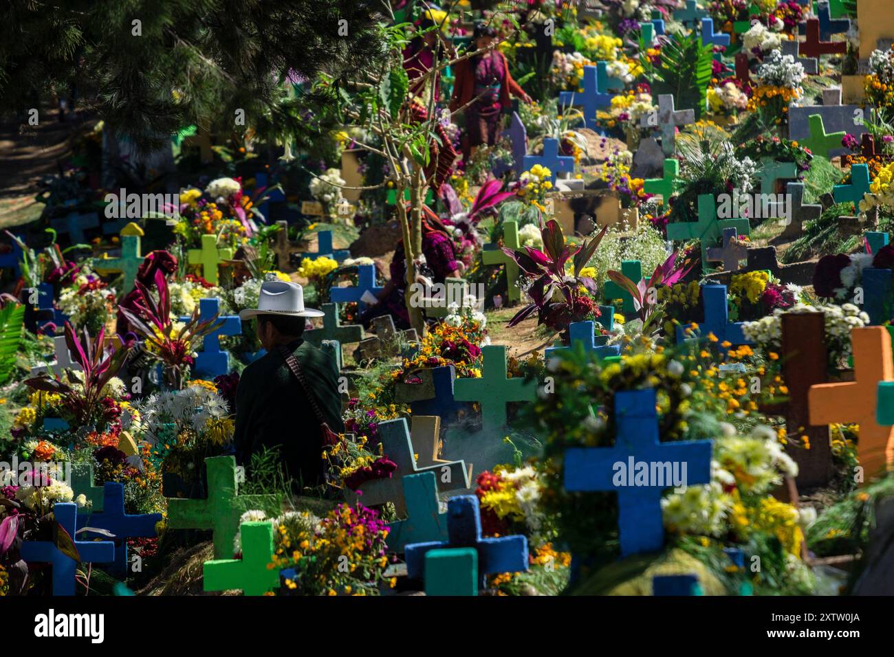 Freshly painted colorful graves, Day of the Dead celebration at the ...