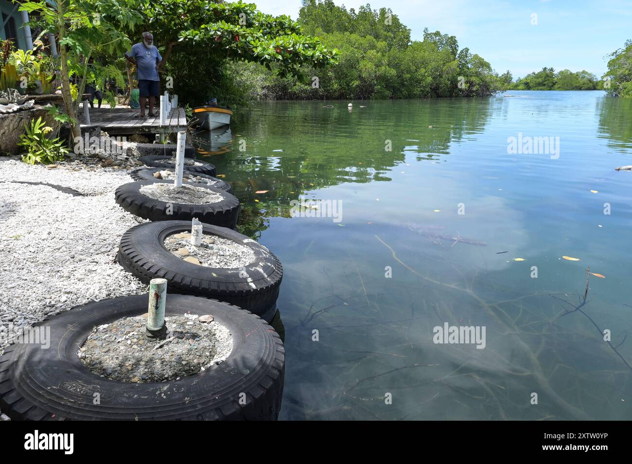 PAPUA NEW GUINEA, Madang, Bismarck Sea, village Riwo, climate change ...