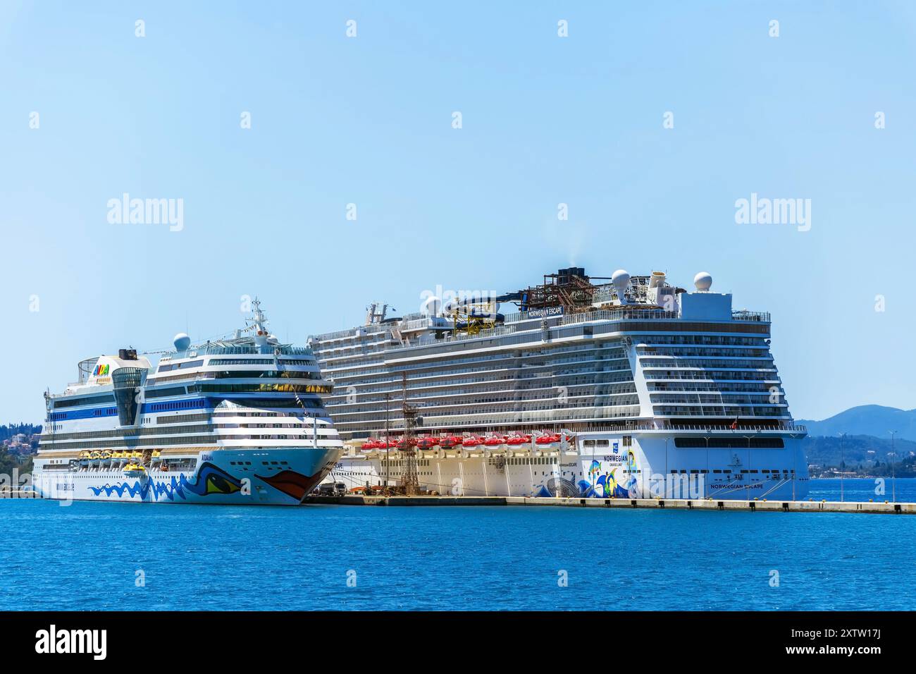 Cruisers anchored at the Corfu dock in Greece Stock Photo - Alamy