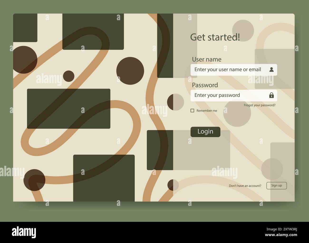 Login screen form and user interface template vector design. Online registration and sign up ...