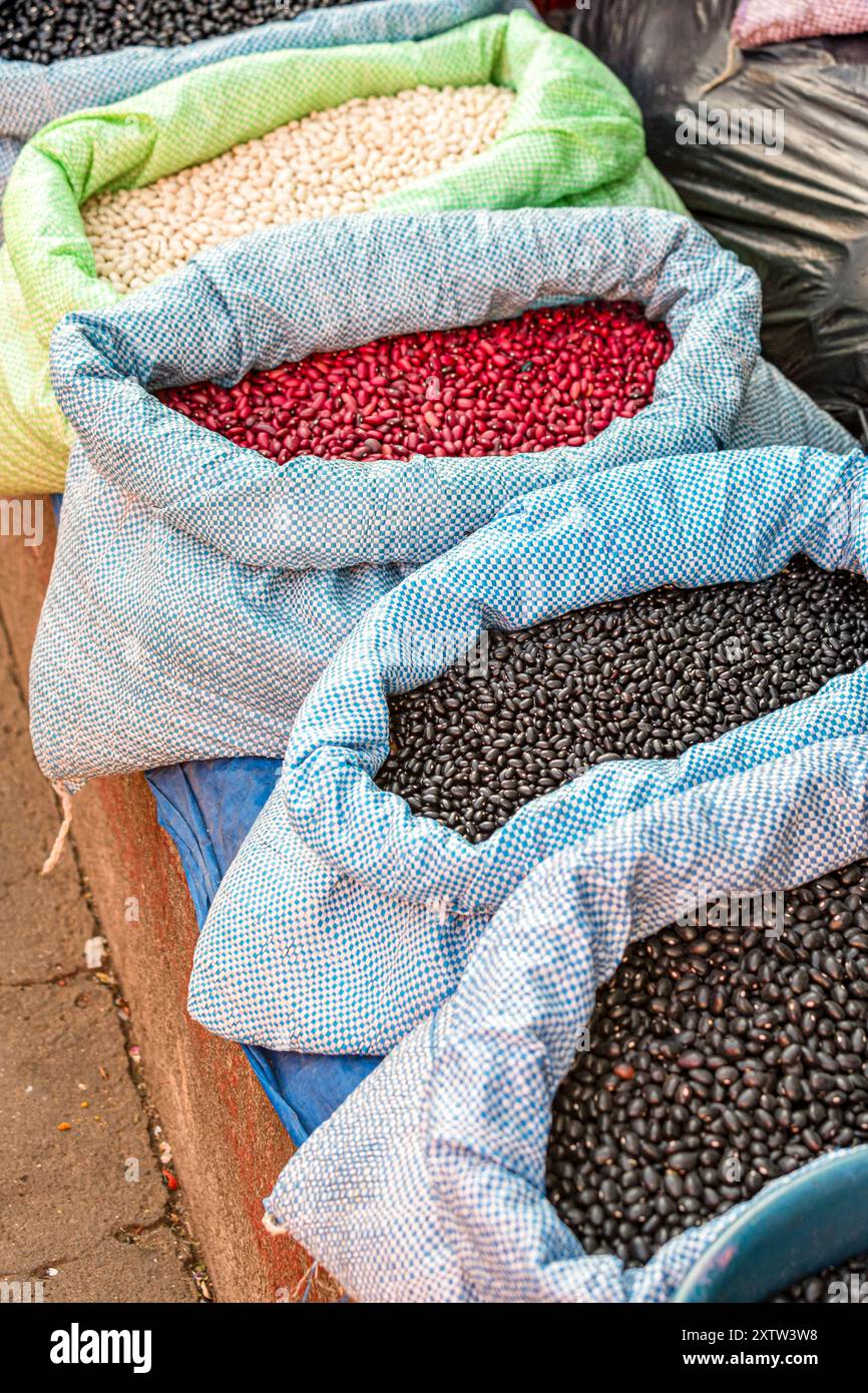 beans of various colors, open-air market, Santa Cruz del Quiché ...